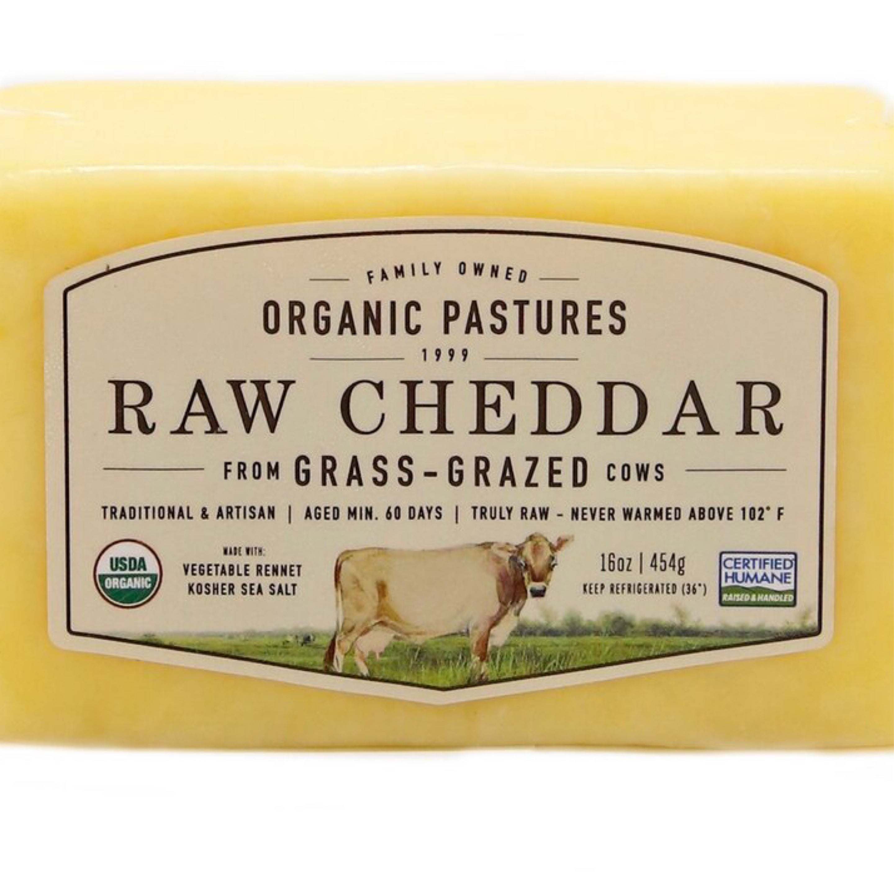 Organic Pastures: Raw Cheddar Cheese 16oz. | The Bake Shop at ...